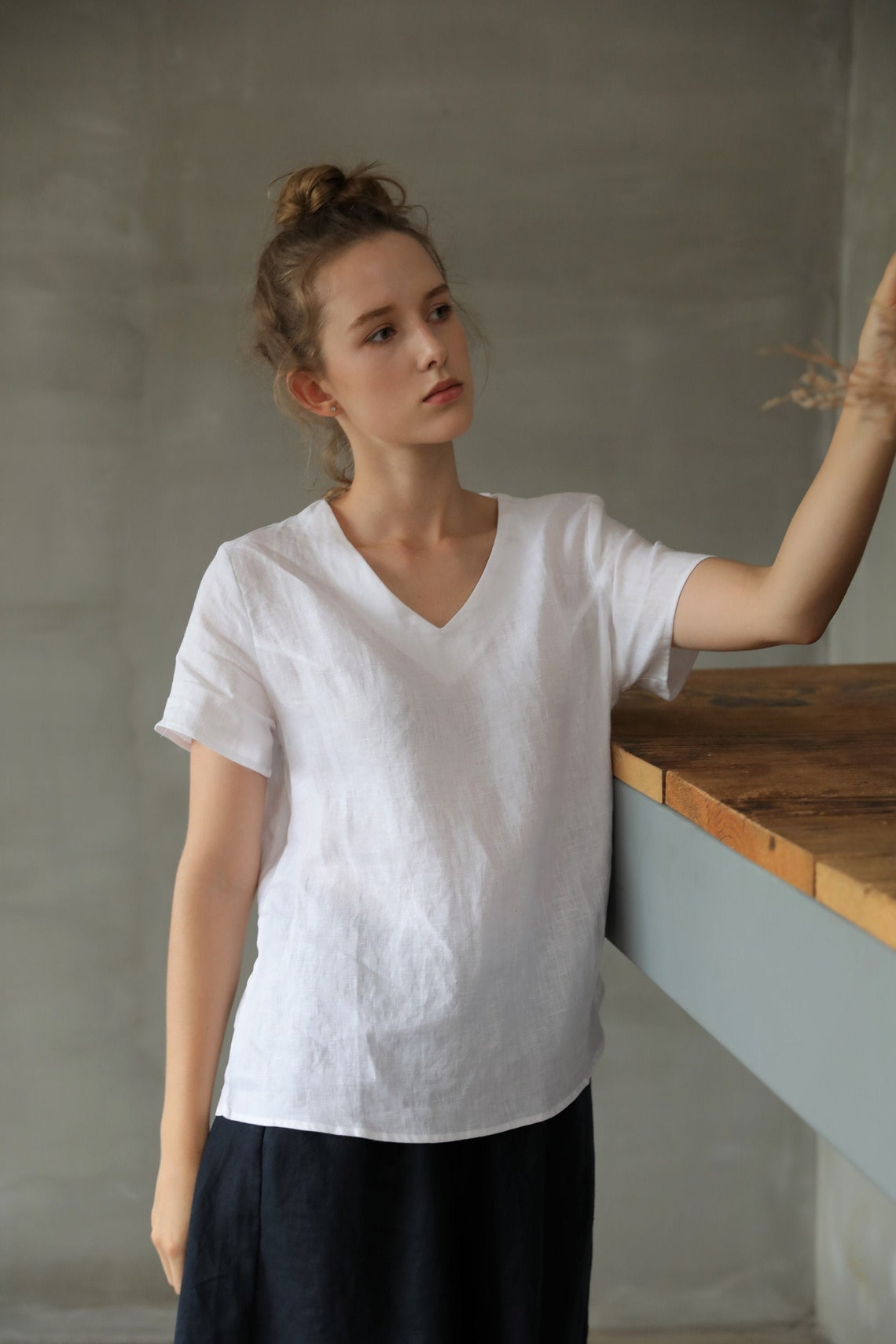 Classic Linen Tee Women Women's Short Sleeve Linen Top - Etsy
