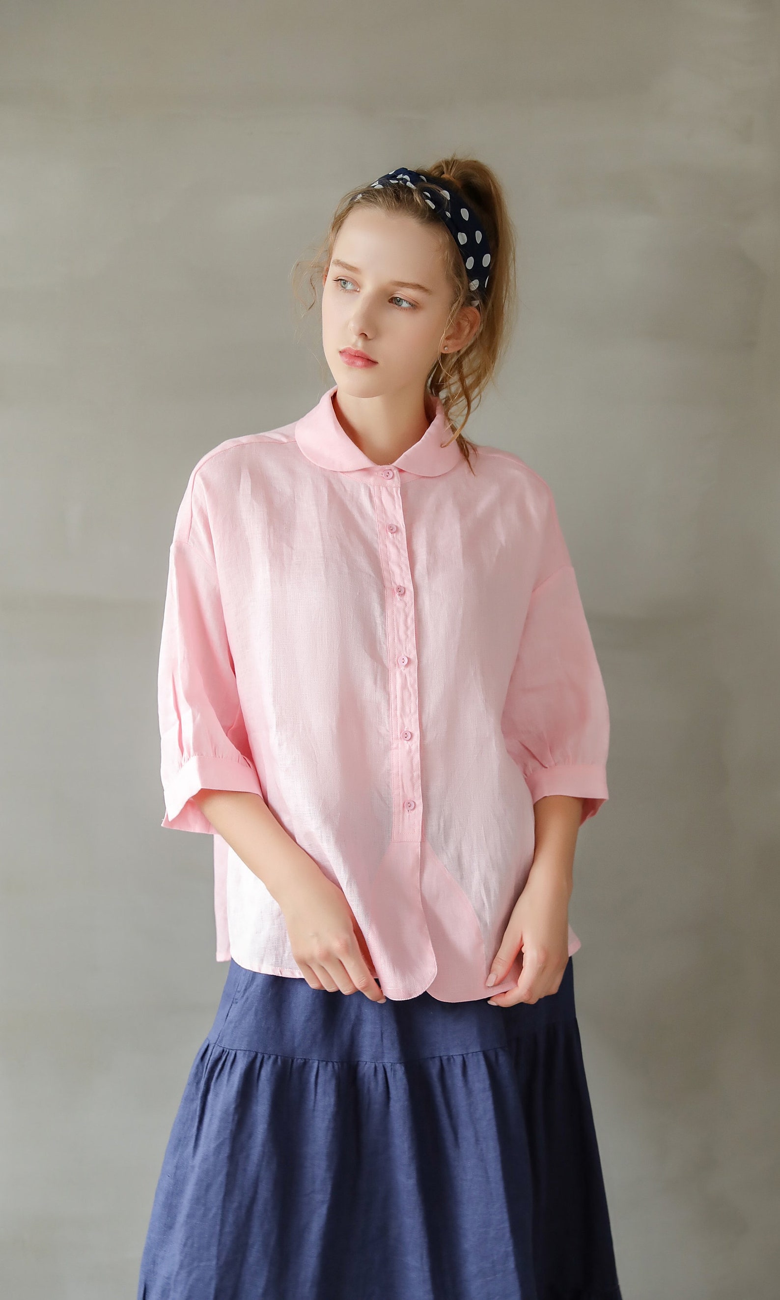 Swing Shirt, Linen Blouse, A-shape Blouse, Peter Pan Collar Shirt ...