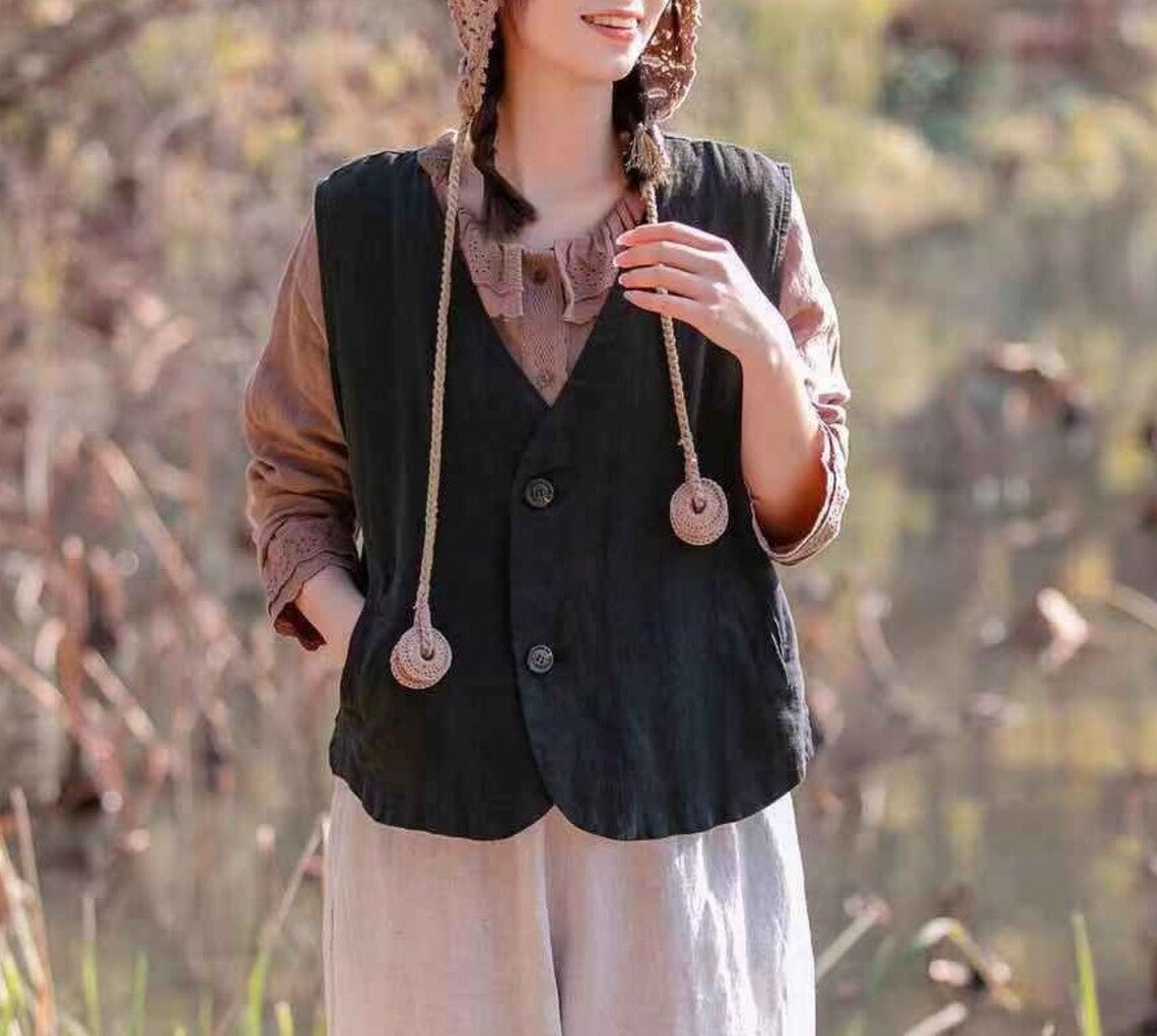 Women's Linen Vest/linen Vest Women/fall Vest Women/heavy | Etsy