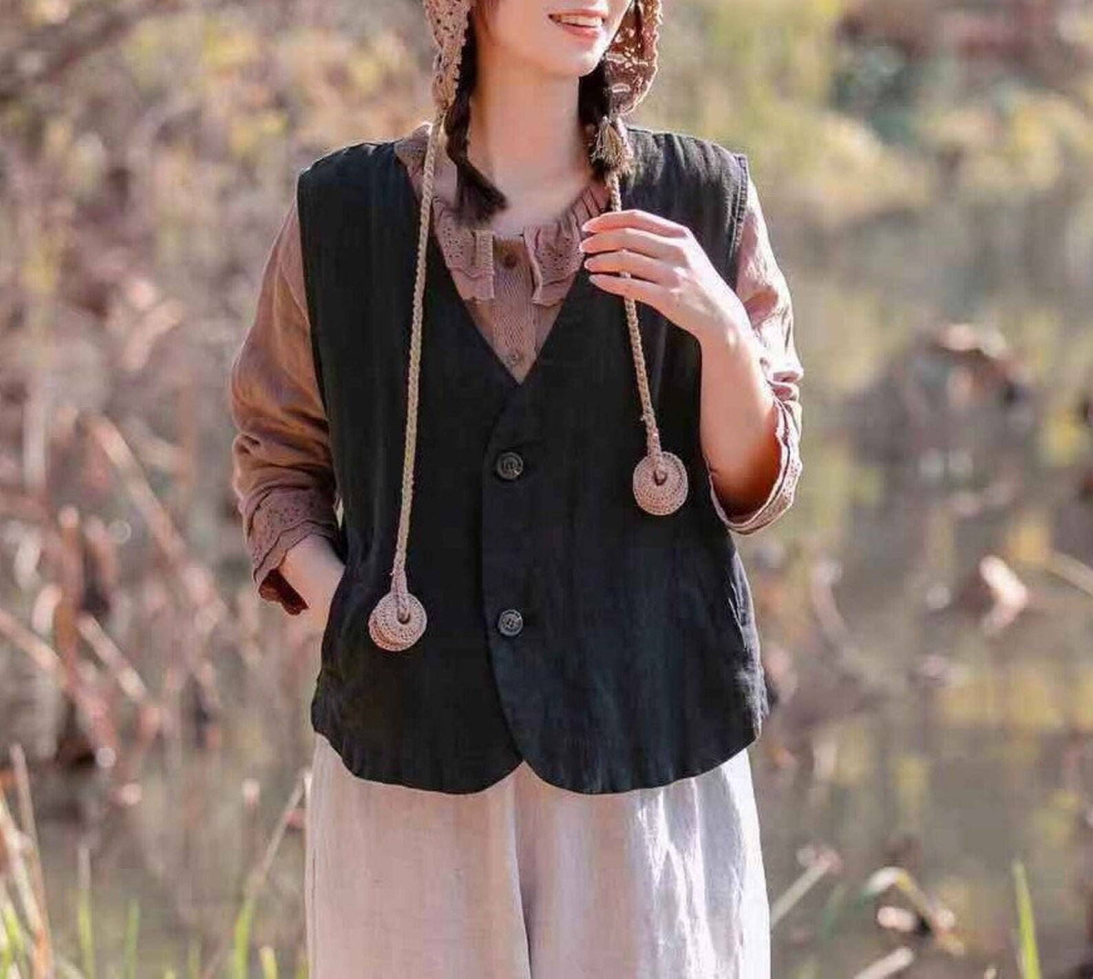 Women's Linen Vest/linen Vest Women/fall Vest Women/heavy | Etsy