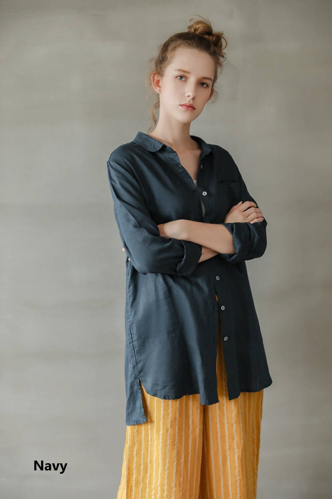 Long Sleeve Linen Shirt, Oversized Linen Shirt, Classic Linen Shirt ...