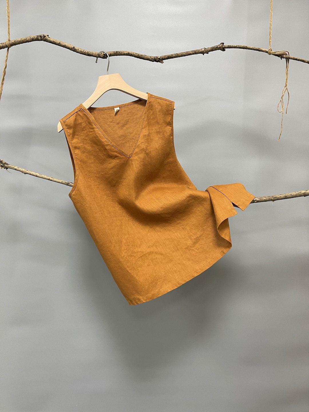 Casual V Neck Linen Tank Top/linen Tank Top/sleeveless Linen Top/linen ...