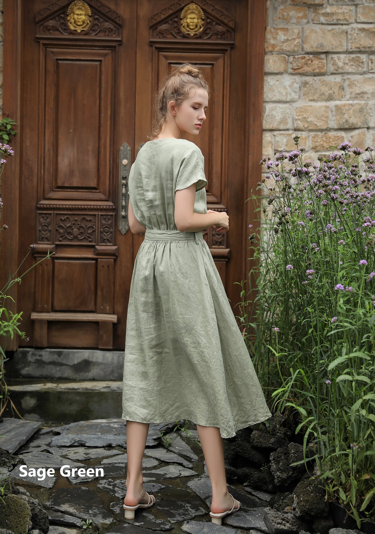 Linen Dress PROVENCE With Front Snap, Vintage Linen Dress, Linen Midi ...
