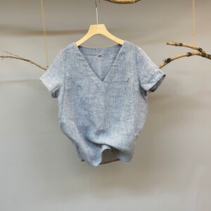 Classic Linen Tee Women Women's short sleeve linen top | Etsy