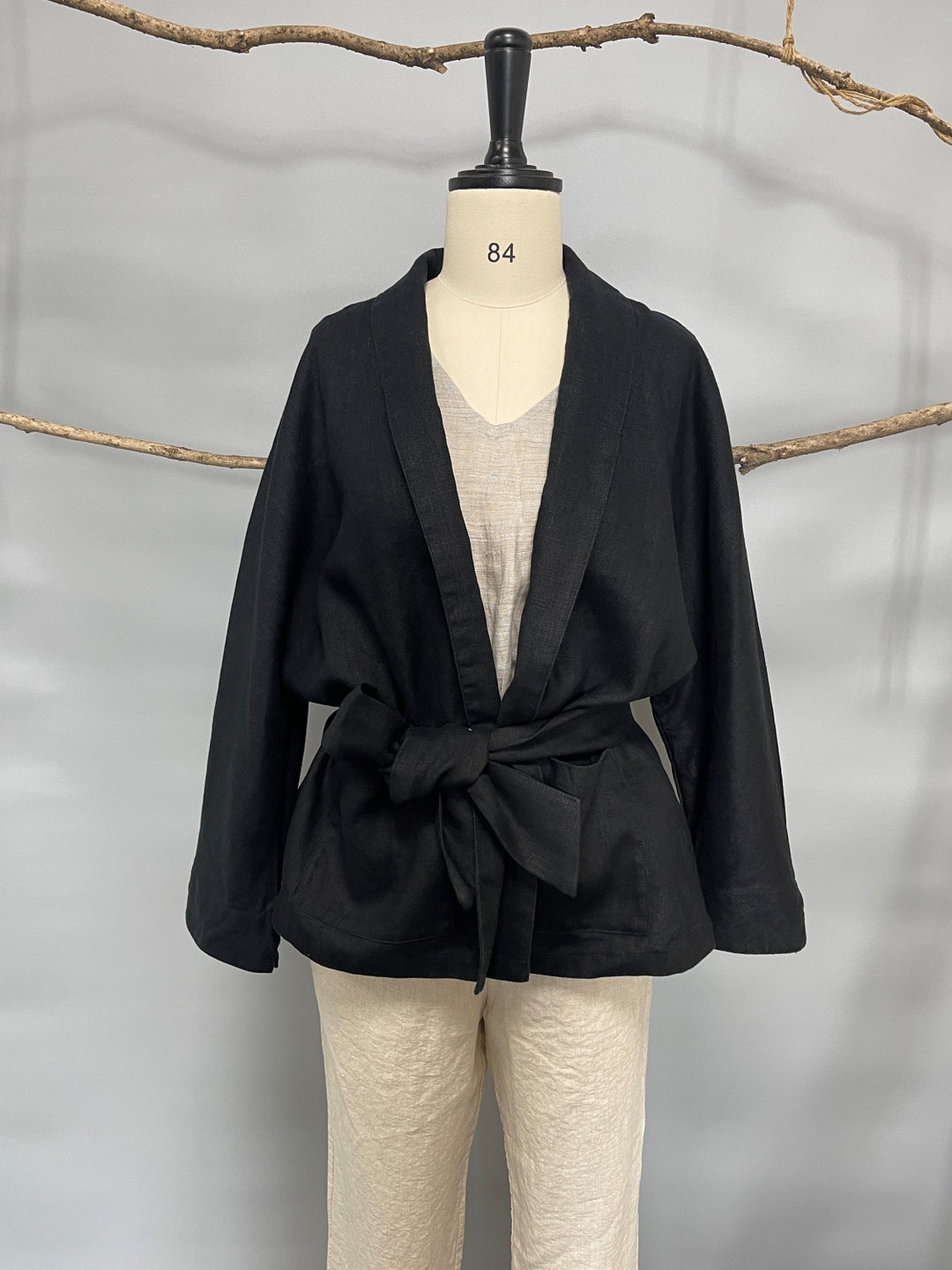 Wrap Linen Jacke, Heavy Linen Cardigan, Classic Black Linen Cardigan ...