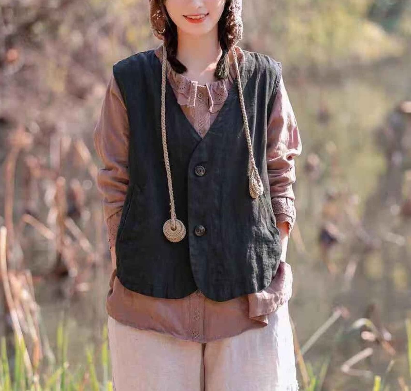 Women's Linen Vest/linen Vest Women/fall Vest Women/heavy | Etsy