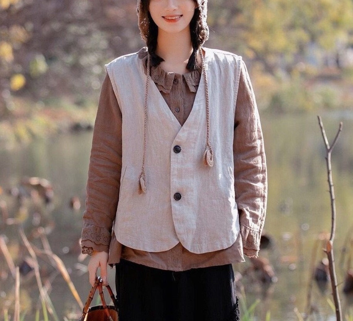 Women's Linen Vest/linen Vest Women/fall Vest Women/heavy | Etsy