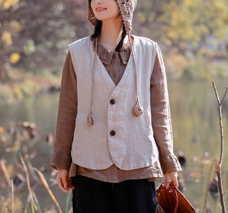 Women's Linen Vest/linen Vest Women/fall Vest Women/heavy - Etsy
