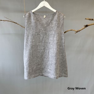 Casual V Neck Linen Tank Top/linen Tank Top/sleeveless Linen Top/linen ...