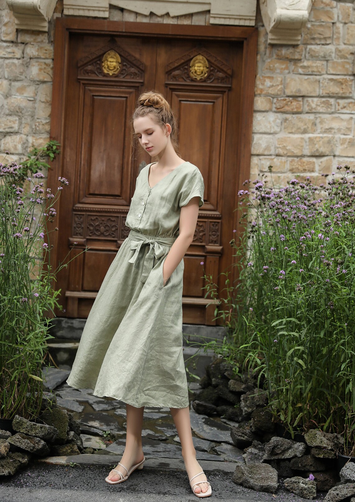 Linen Dress PROVENCE With Front Snap Vintage Linen Dress - Etsy