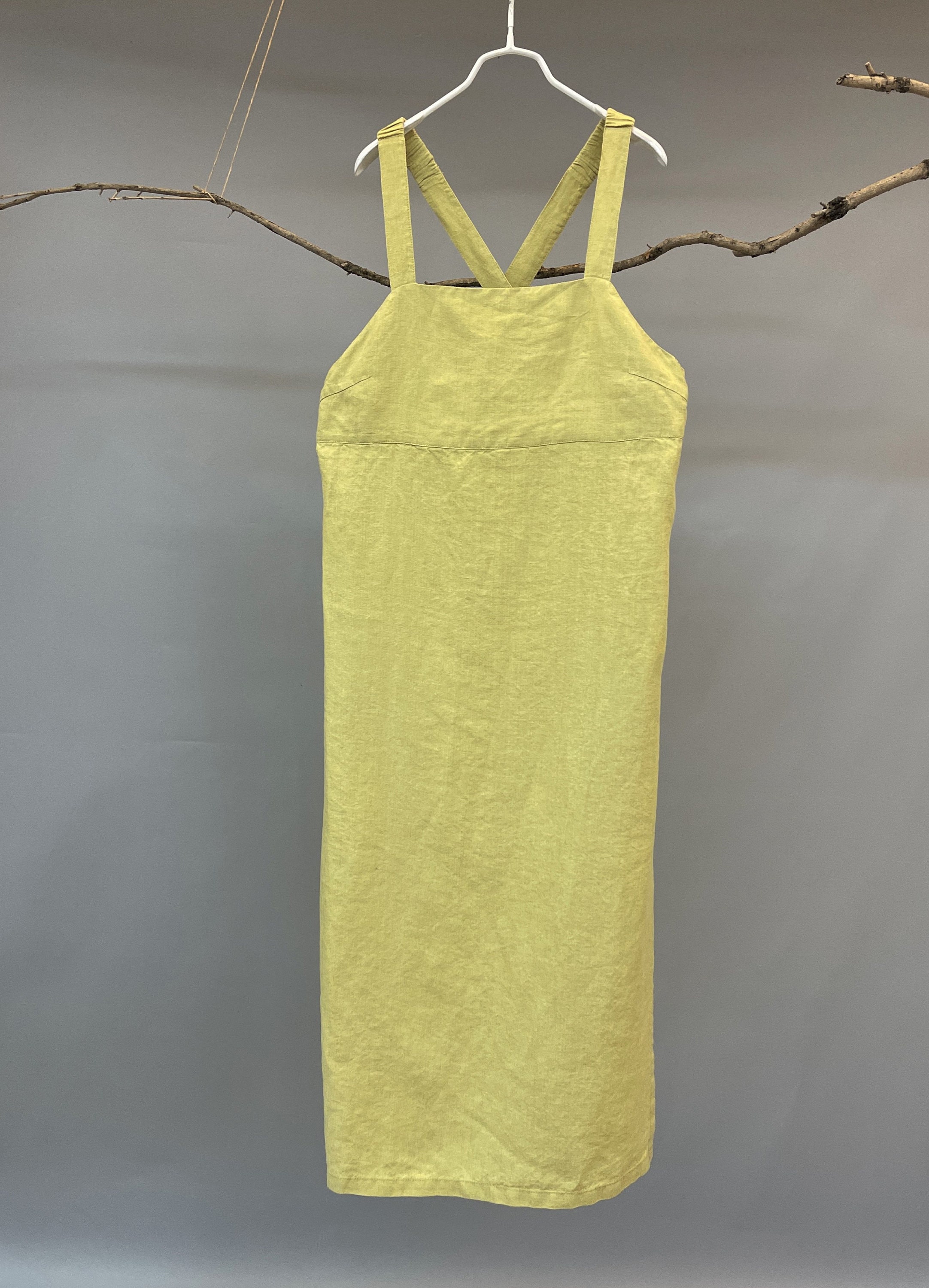 Cross-back Linen Dress, Linen Sundress, Linen Dress With Pockets, Mid ...