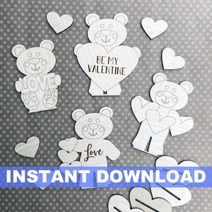 Valentine's Day Teddy Bear File Instant Download for DIY Kit, SVG, DXF ...