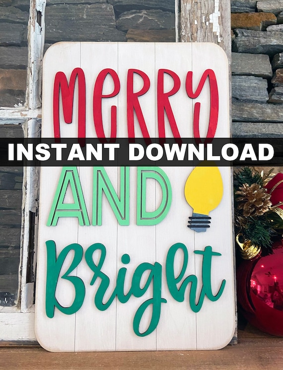 MERRY AND BRIGHT Sign Laser File Svg File Dxf File Pdf - Etsy