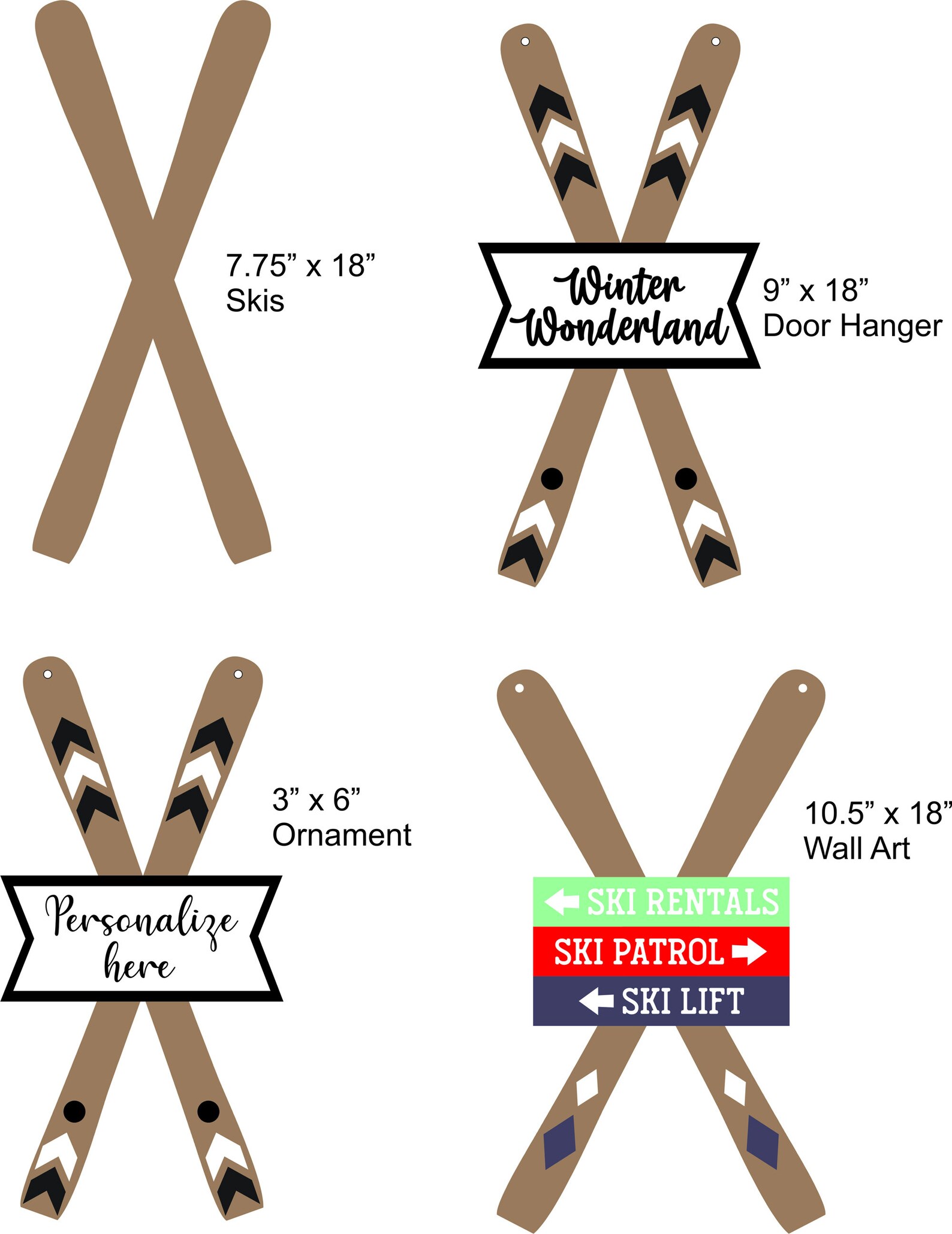 Ski Sign Door Hangers Instant Download With Bonus Skis Ornament, DIY ...