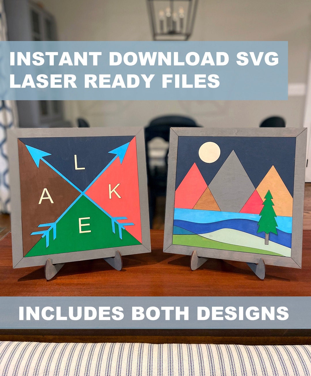 Set of 2 LAKE Adventure SVG Files, Lake Decor, Mountain, Compass ...