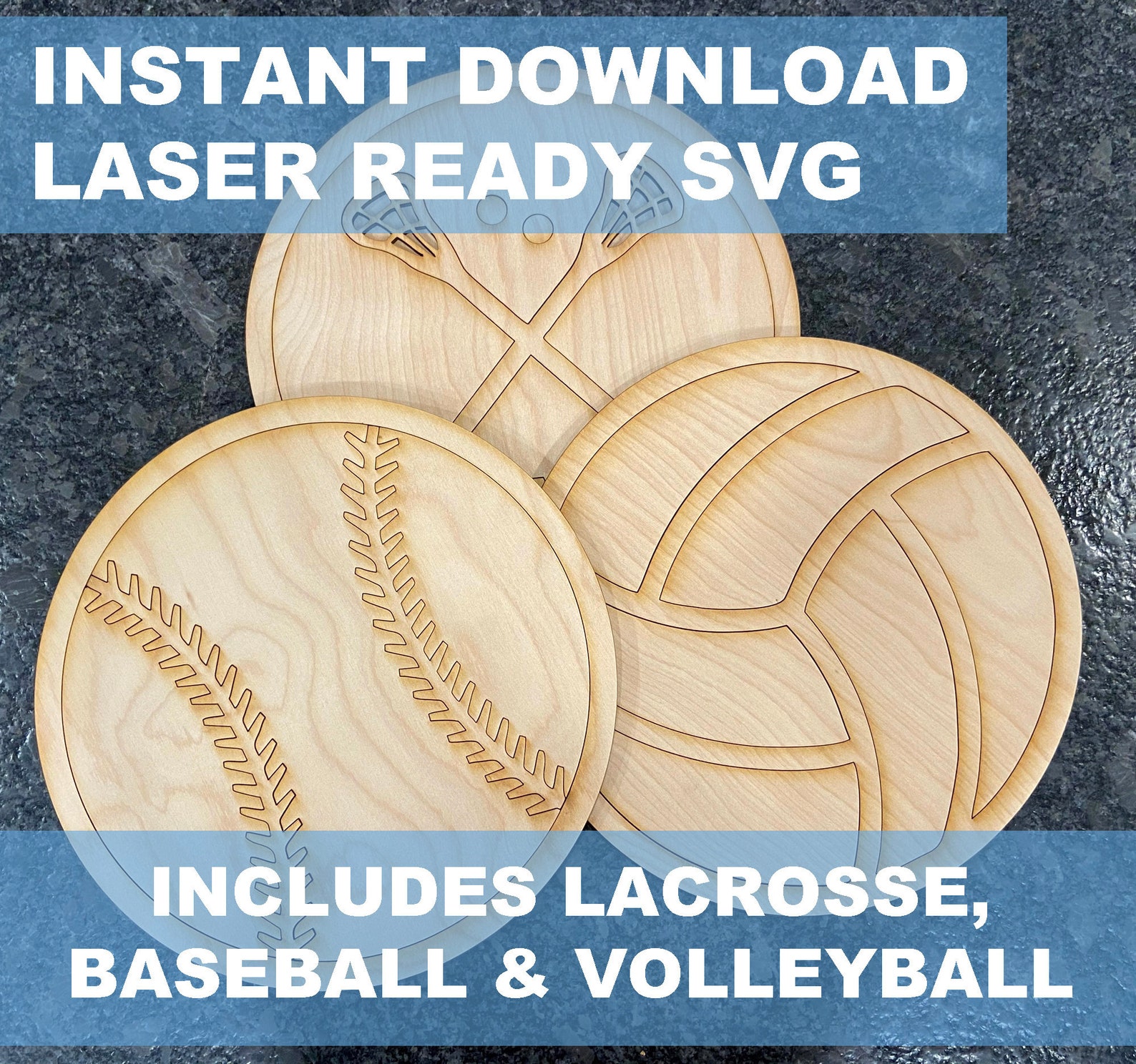 Sports Trio #2 SVG Files, Digital File for Laser, Baseball, Volleyball ...