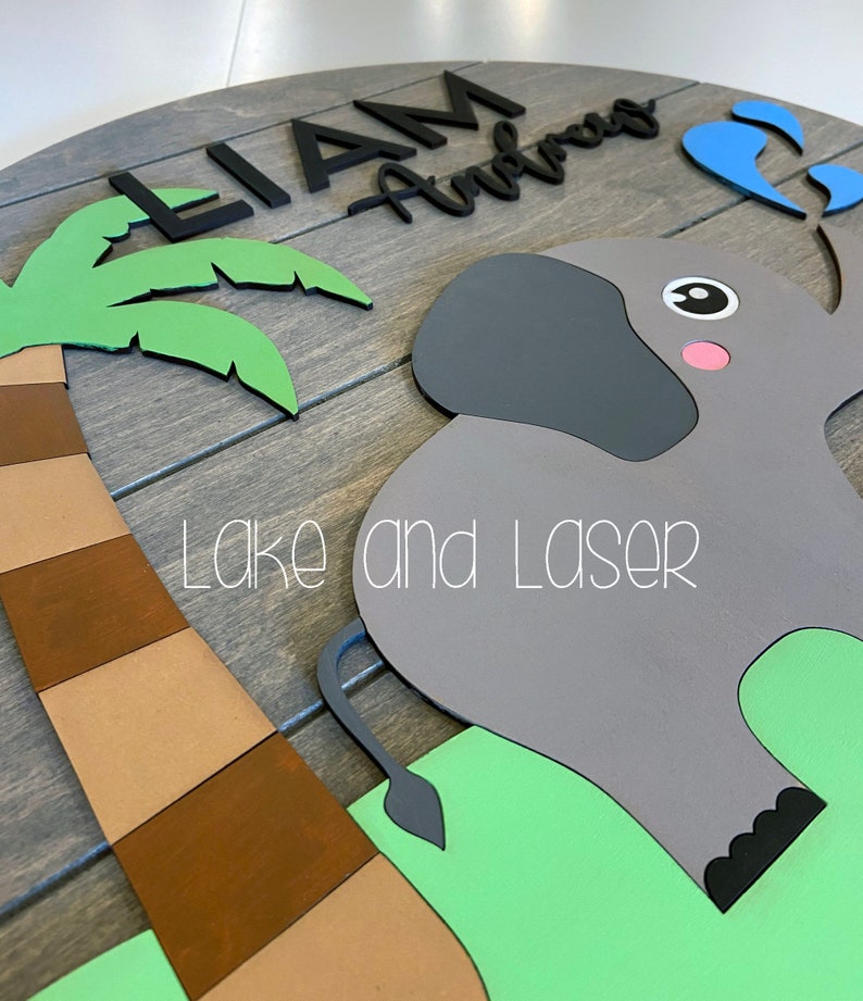 Baby Elephant Round Name Sign SVG Digital File for Laser | Etsy