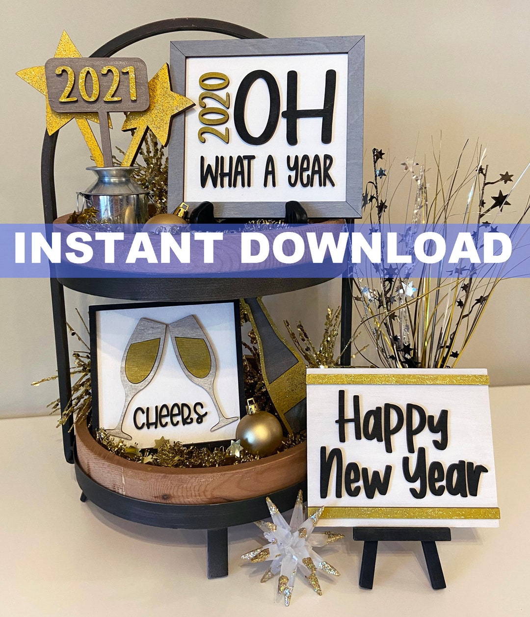 Happy New Year Theme Tier Tiered Signs, SVG File, DXF File, Glowforge ...