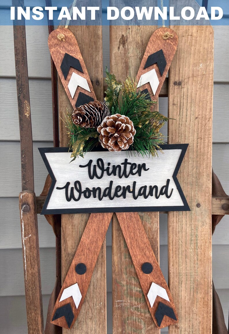 Ski Sign Door Hangers Instant Download With Bonus Skis Ornament, DIY ...