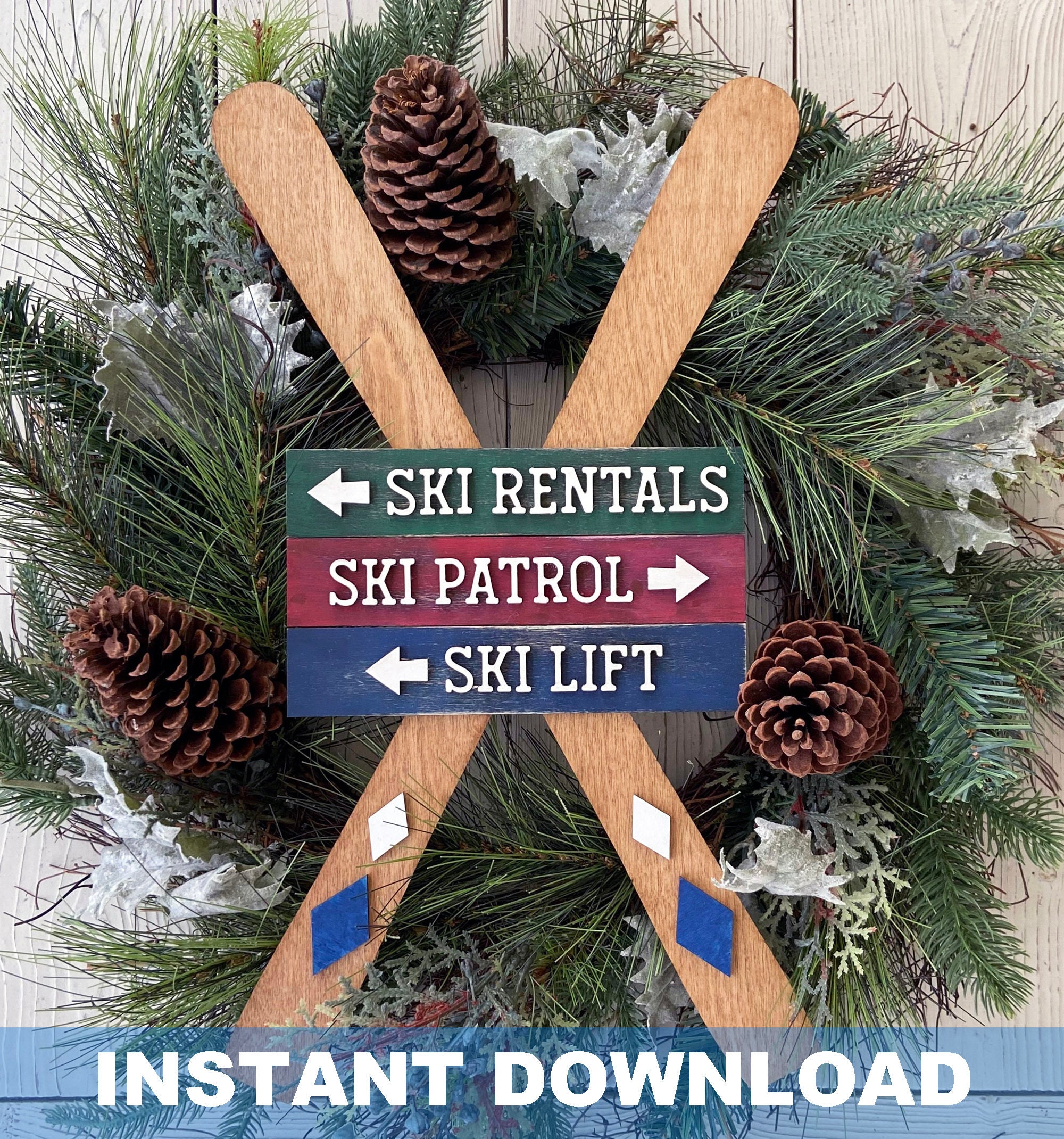 Ski Sign Door Hangers Instant Download With Bonus Skis Ornament, DIY ...