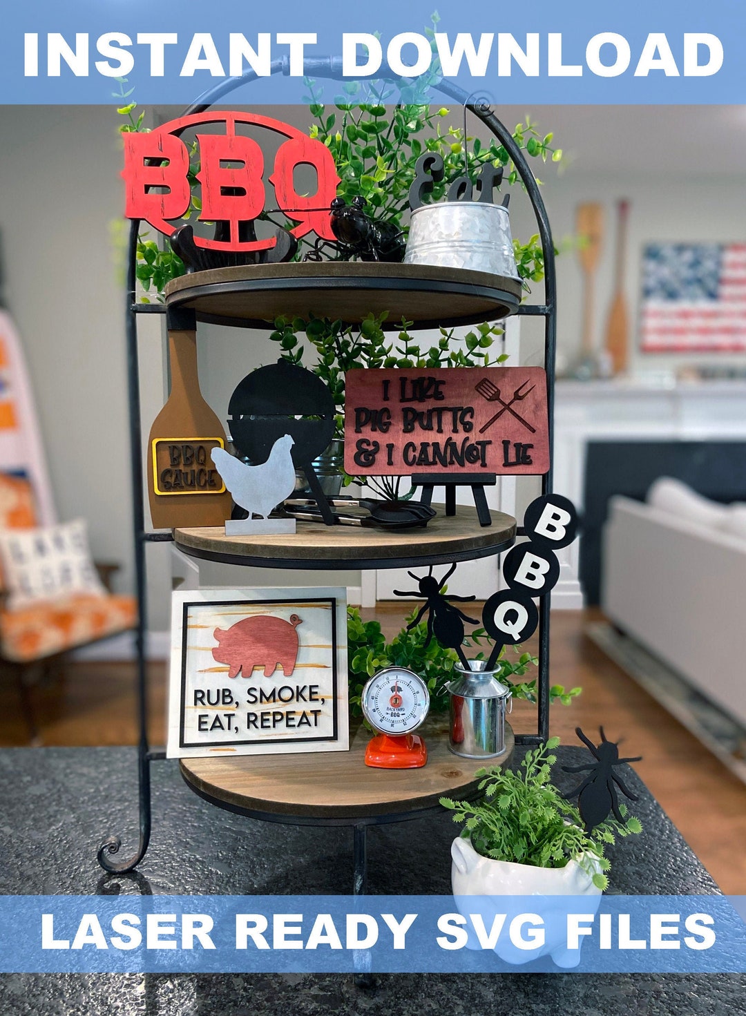 BBQ Tier Tiered Tray Kit, SVG File, Glowforge File, Wood Signs, Laser ...