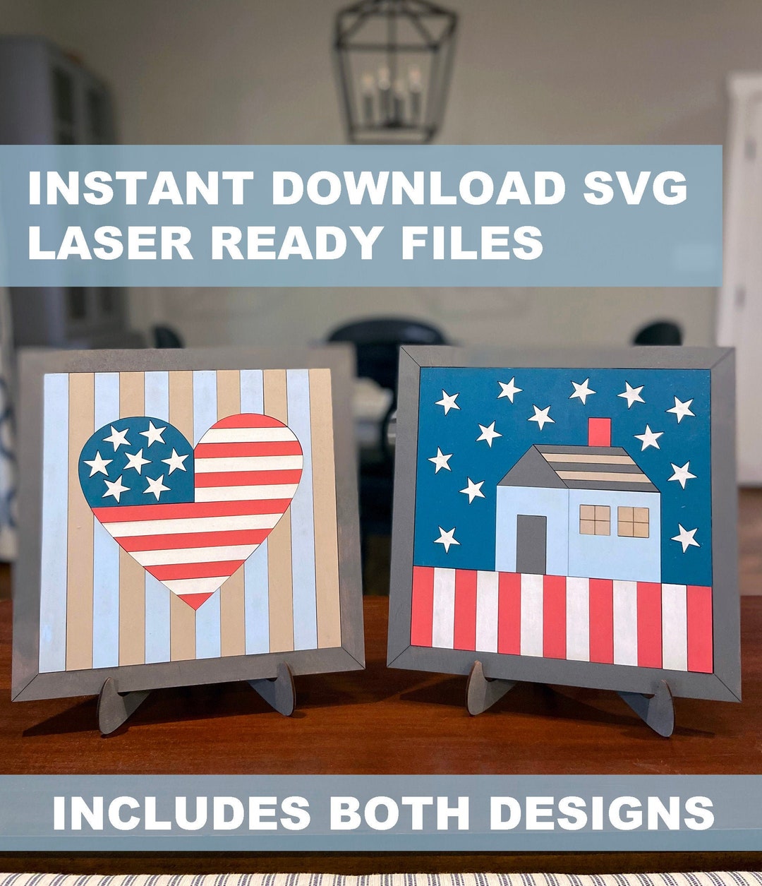Set of 2 AMERICANA SVG Files, Instant Download, Laser Ready, Glowforge ...