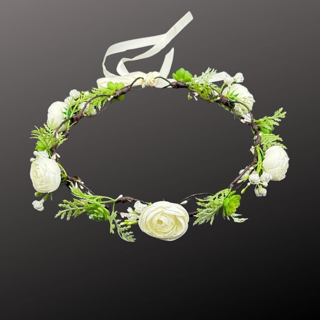 White Ranunculus Crown | Bridal Flower Crown, White Rose Halo ...