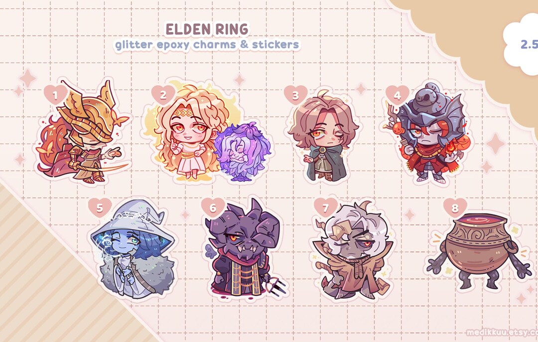 Elden Ring Charms Keychains & Stickers | Dark Souls | Malenia Ranni ...