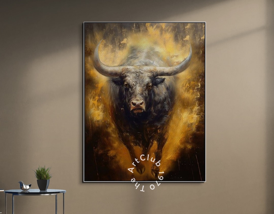 Hand-painted "running Bull" Oil Painting Abstract Minimalist Canvas ...