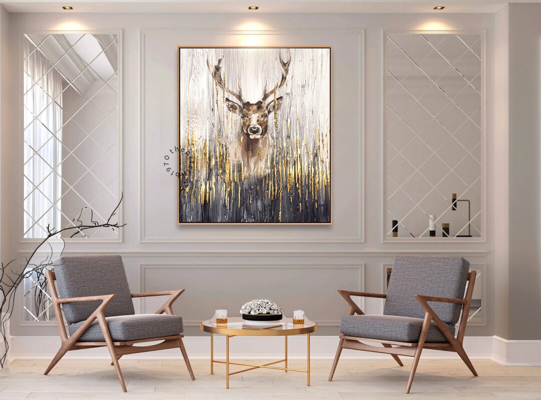 Deer Oil Painting on Canvas Large Stag Painting Original and Hand ...