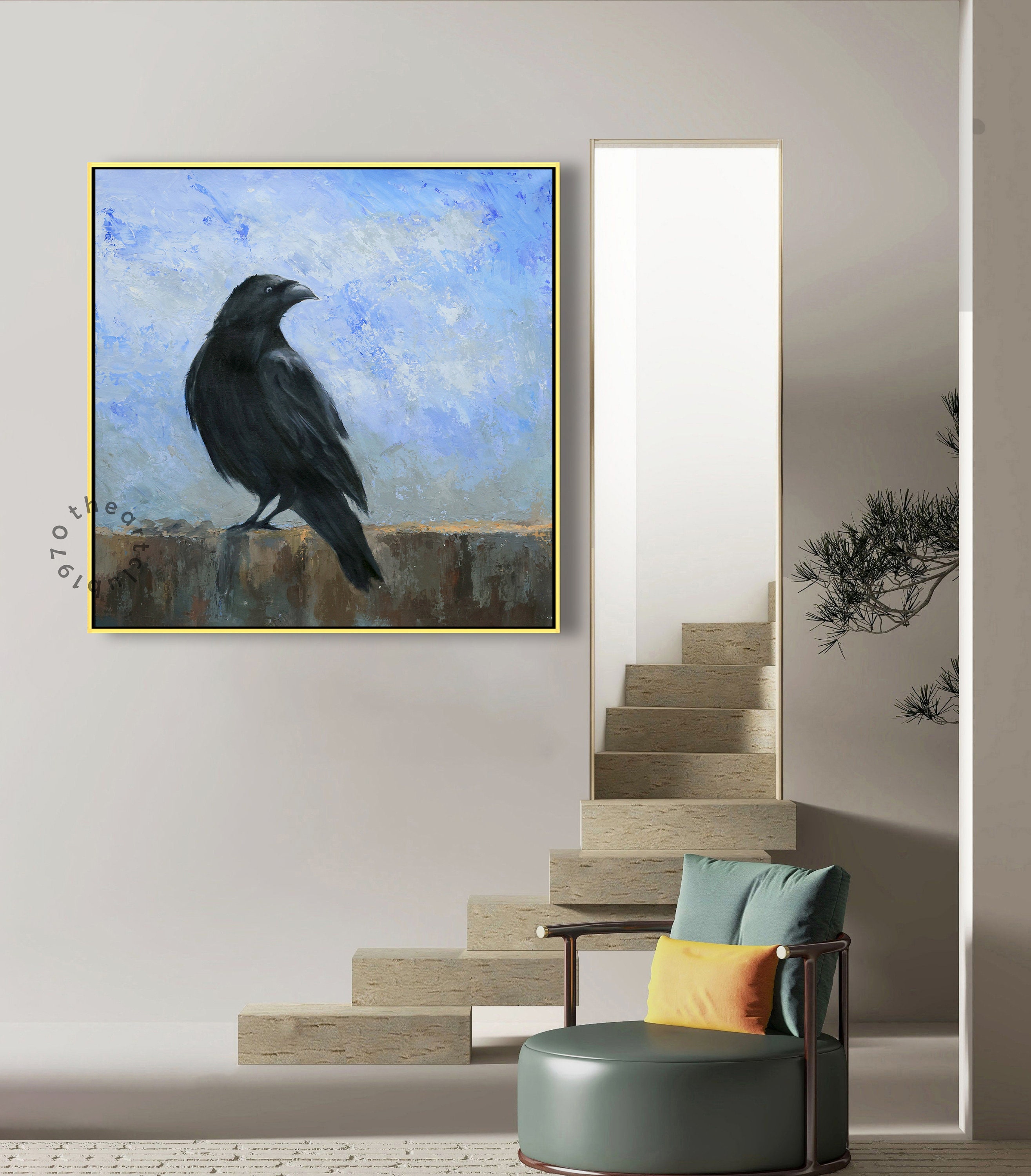 Abstract Crow Painting Original Bird Painting on Canvas Black Raven ...