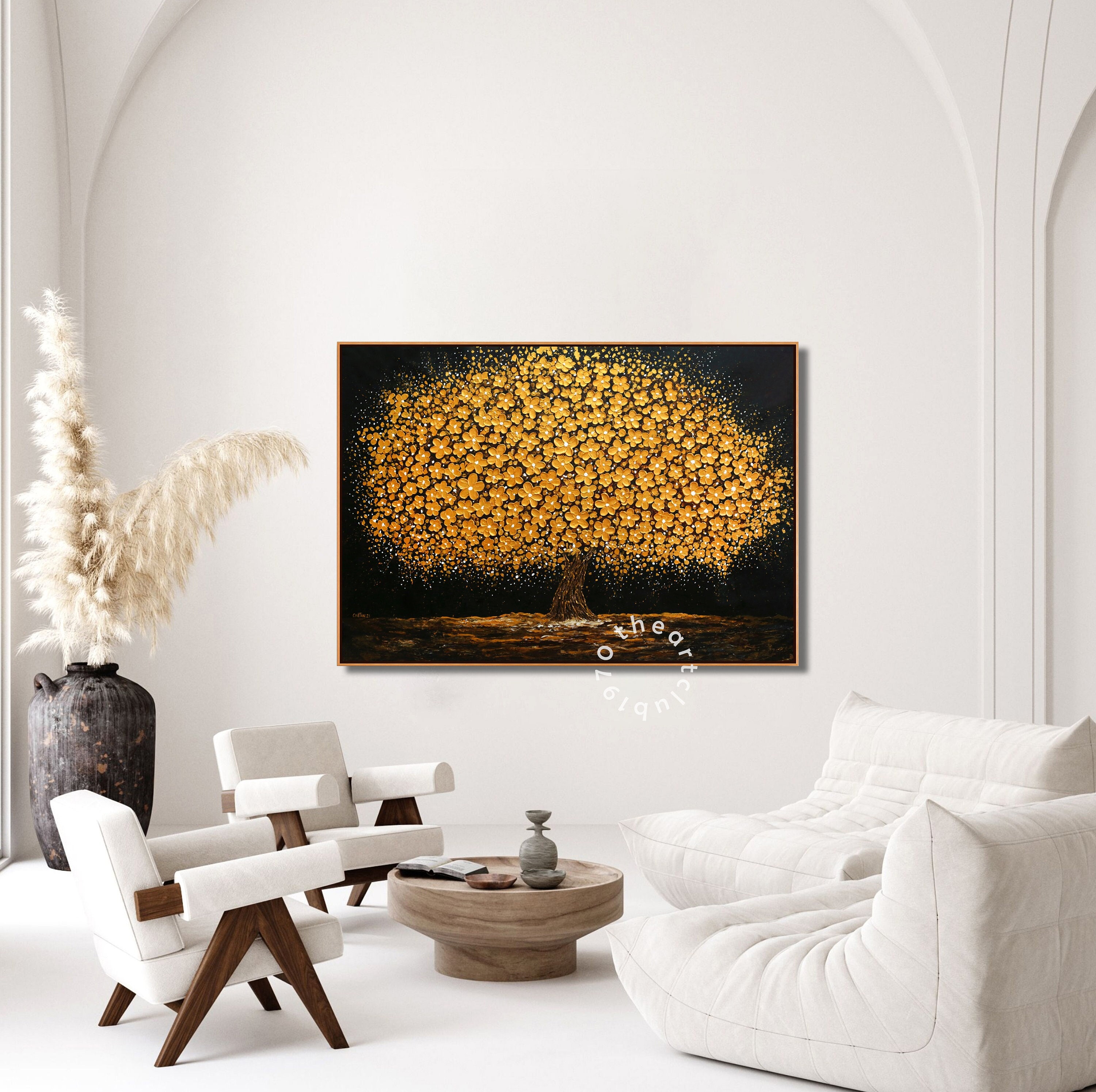 Blooming Golden Tree Oil Painting on Canvas 3D Texture Tree - Etsy