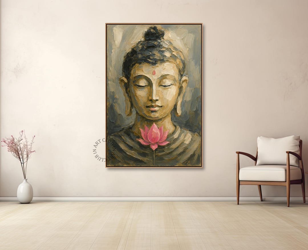 Buddha Knife Textured Painting With Pink Lotus Handmade Spiritual Wall ...