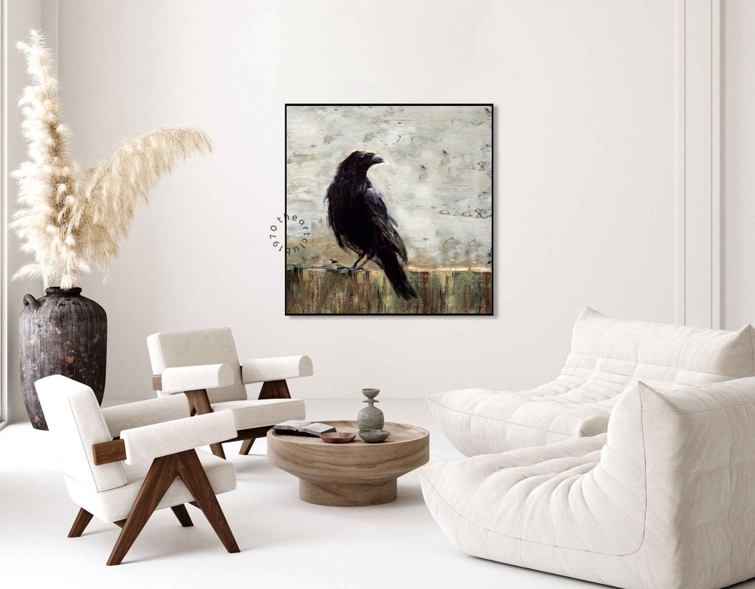 Acrylic Crow Painting Original Bird Oil Painting on Canvas Black Raven ...