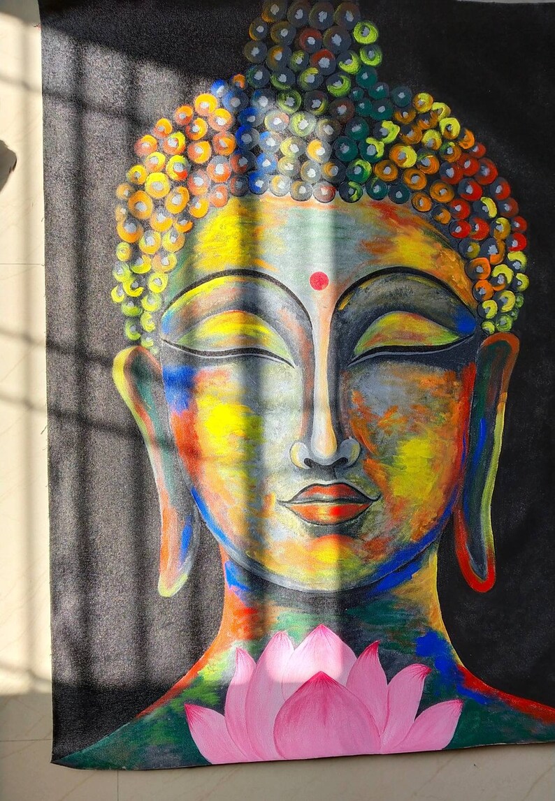The Colorful Buddha With Pink Lotuslarge Size Original Buddha | Etsy