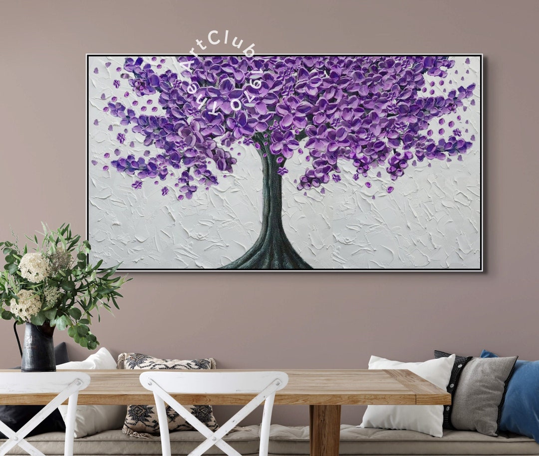 3D Purple Flower Tree Art Textured Tree Canvas Painting Palette Knife ...