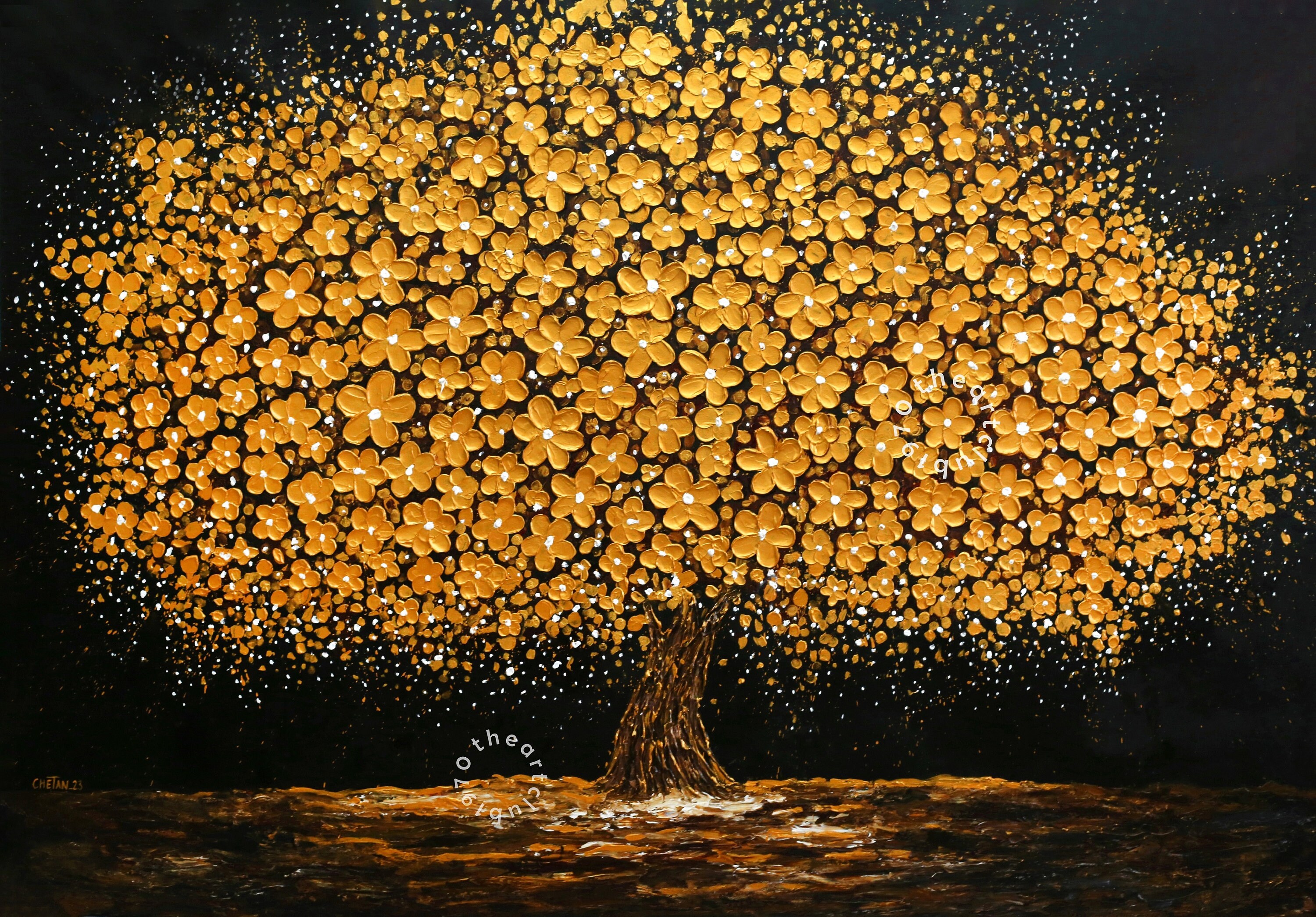 Blooming Golden Tree Oil Painting on Canvas 3D Texture Tree - Etsy