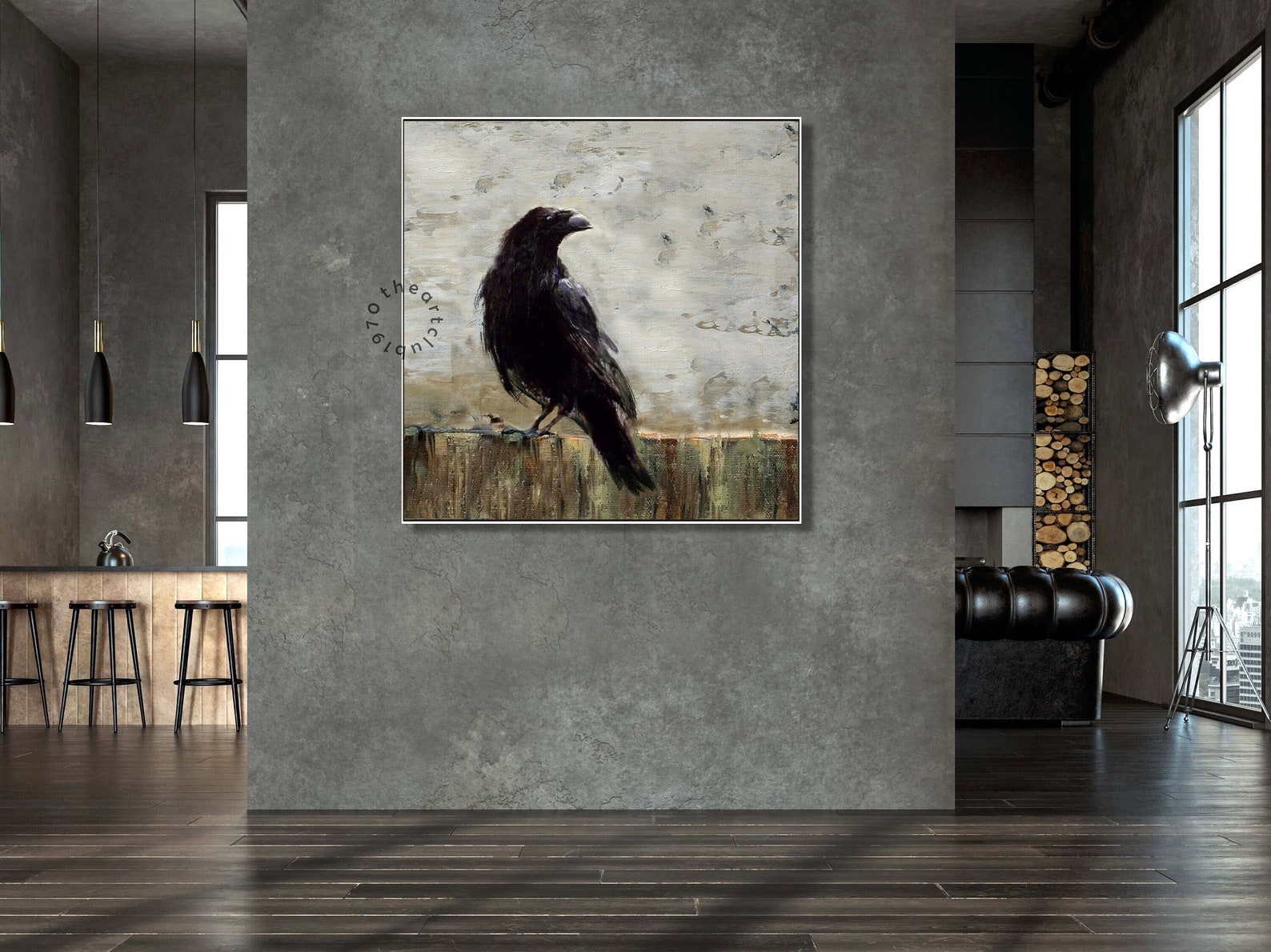 Acrylic Crow Painting Original Bird Oil Painting on Canvas Black Raven ...