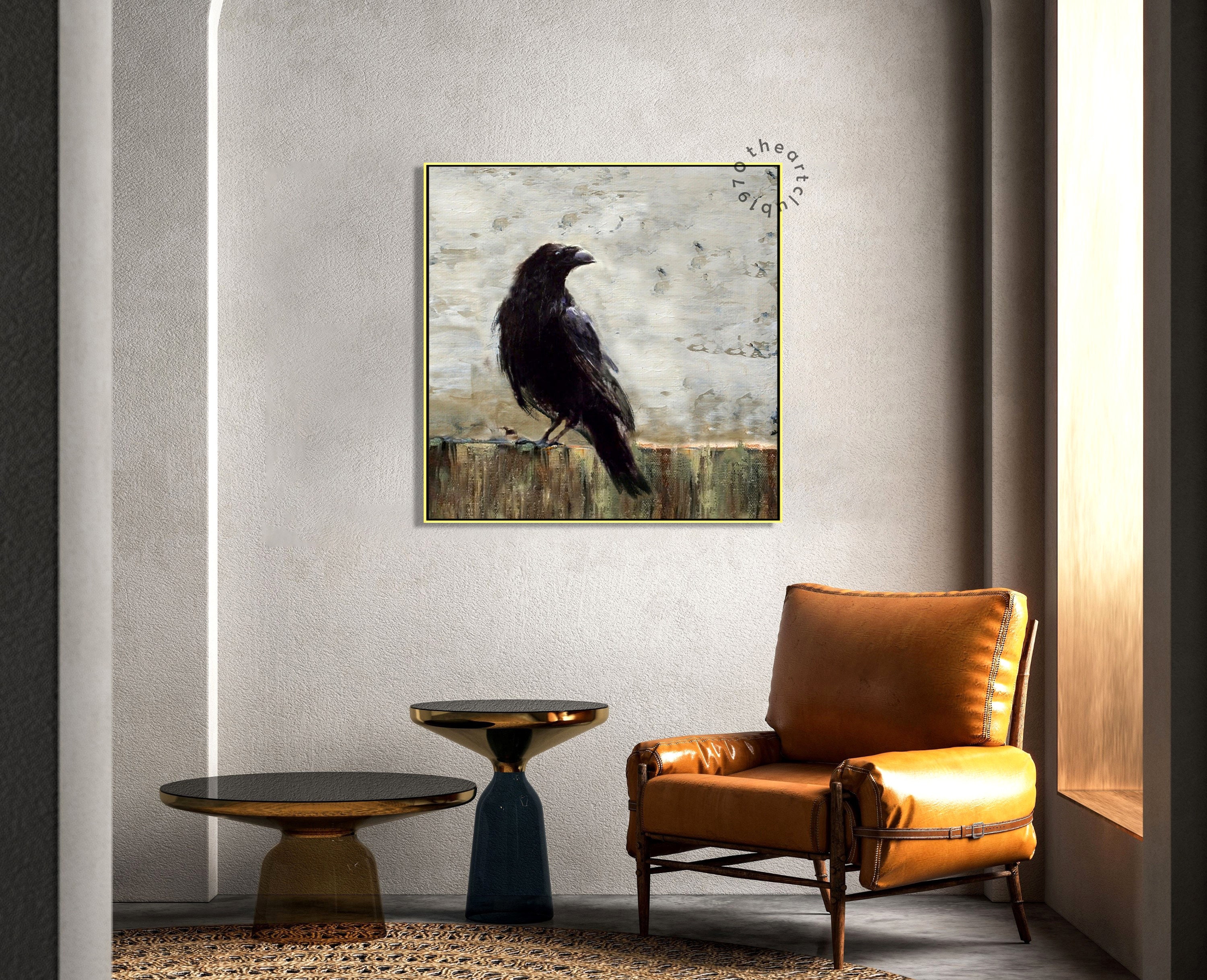 Acrylic Crow Painting Original Bird Oil Painting on Canvas Black Raven ...