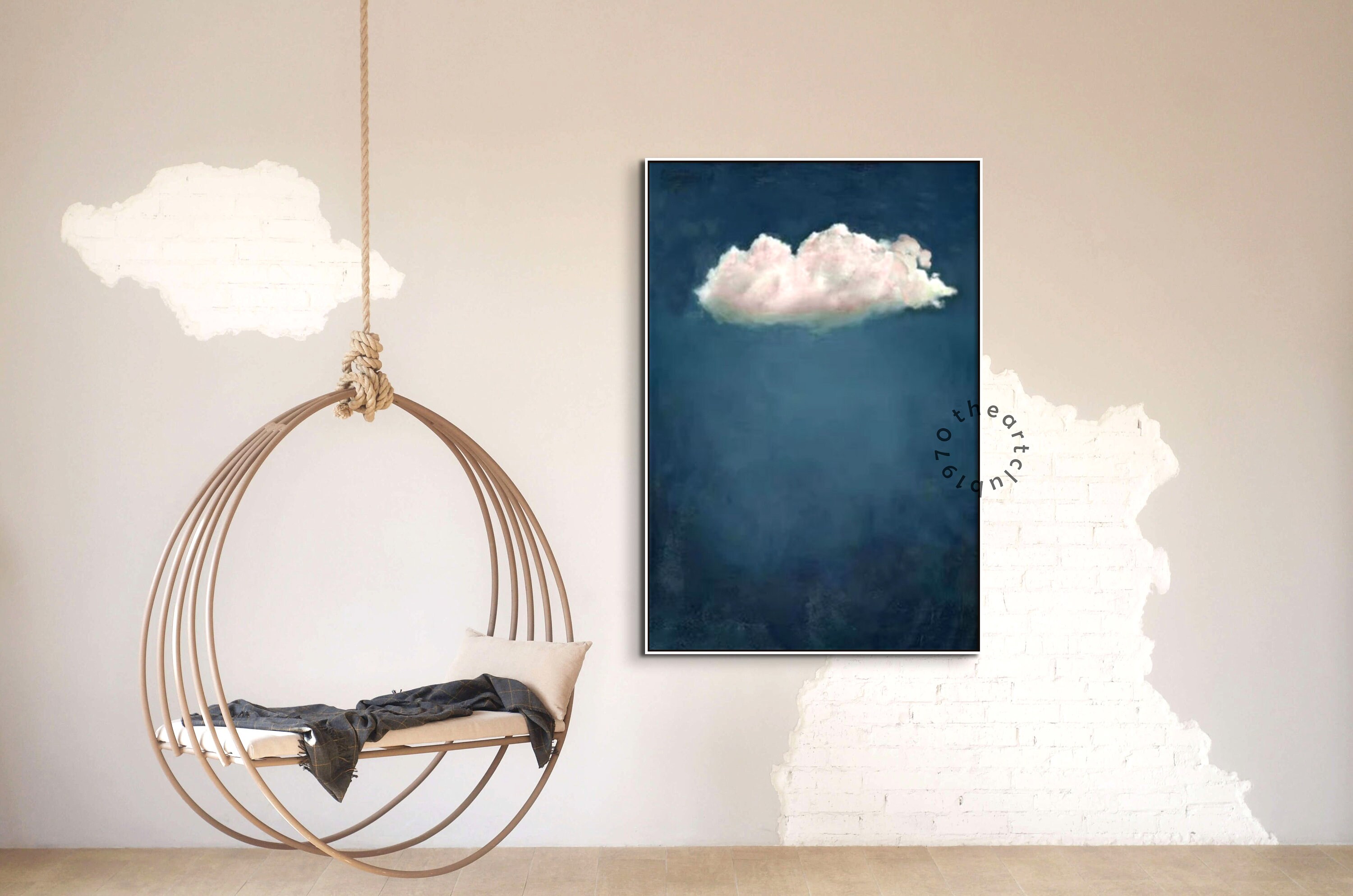 Original White Cloud Wall Art Emerald Blue Cloud Painting - Etsy