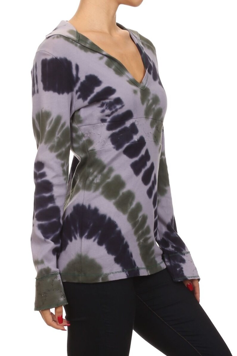 Womens V Neck Tie Dye Collared Long Sleeve Top 10279 Etsy