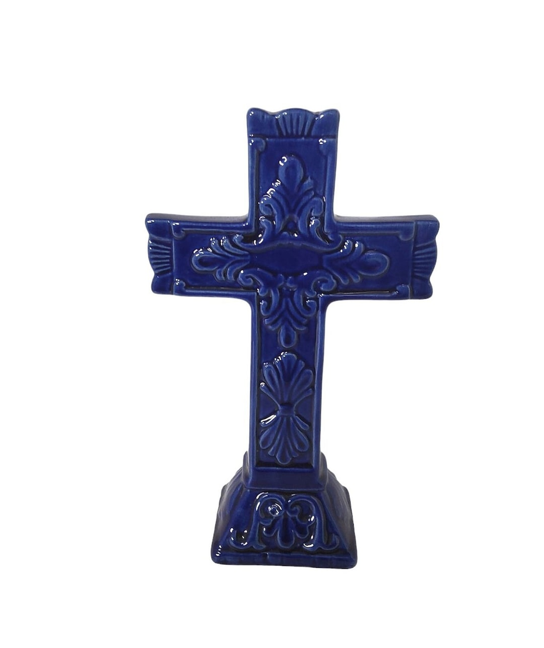 Vintage Dark Blue Ceramic Mantel/table Top Cross 6.75h. - Etsy