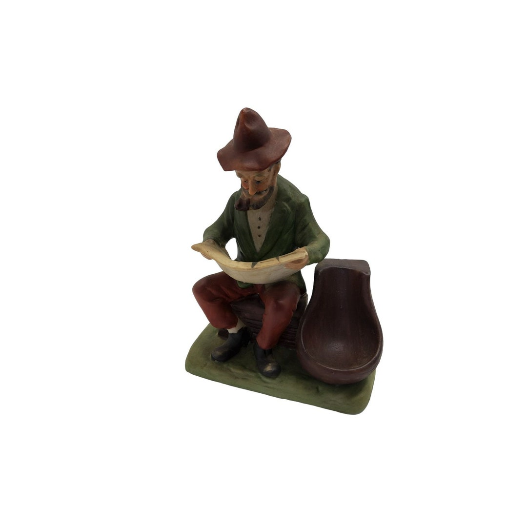 Vtg Mcm Pipe Stand of Bisque Porcelain Featuring a Pipe Smoking Bearded ...