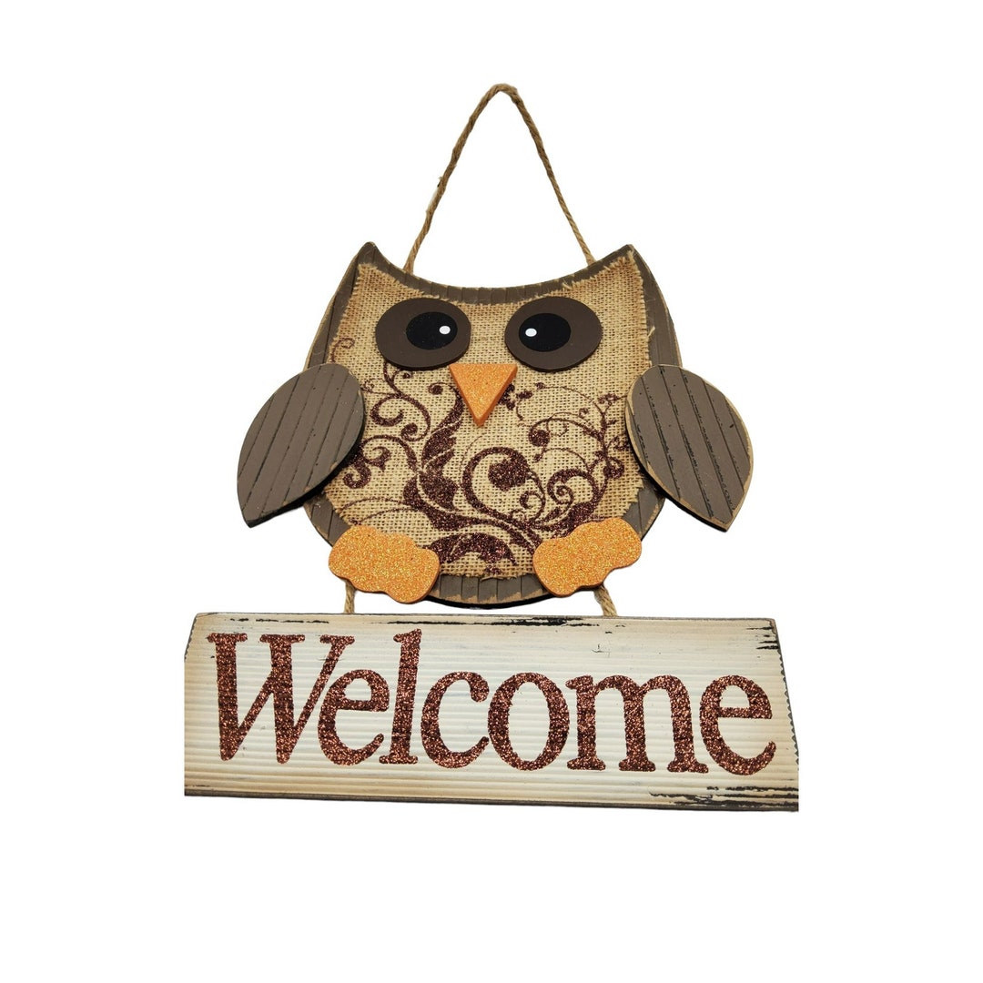Vintage Transpac Mdf Wooden Owl Welcome Sign Wall Hanging. - Etsy