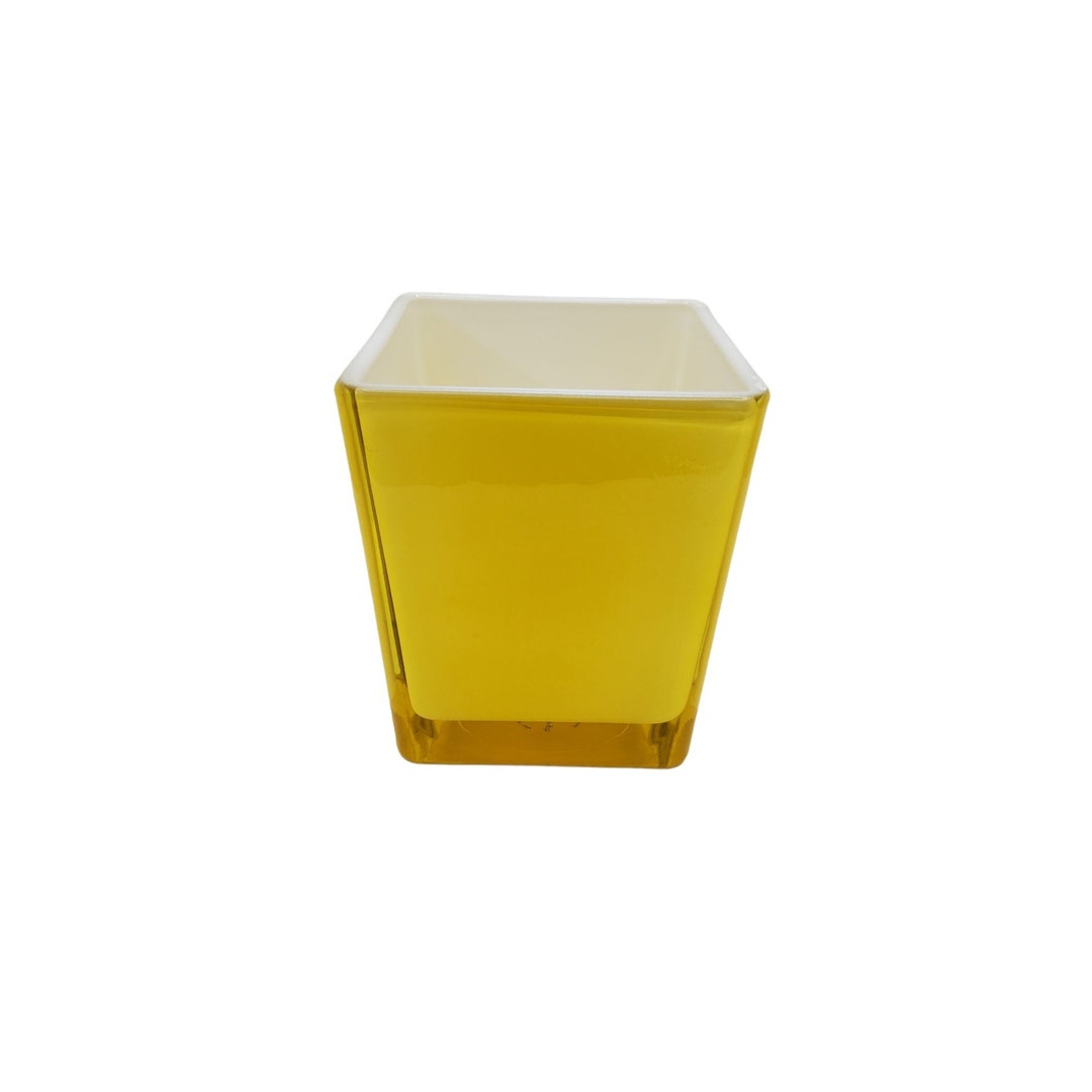 Vintage Teleflora Gift Yellow Square Glass Vase 4 W X - Etsy