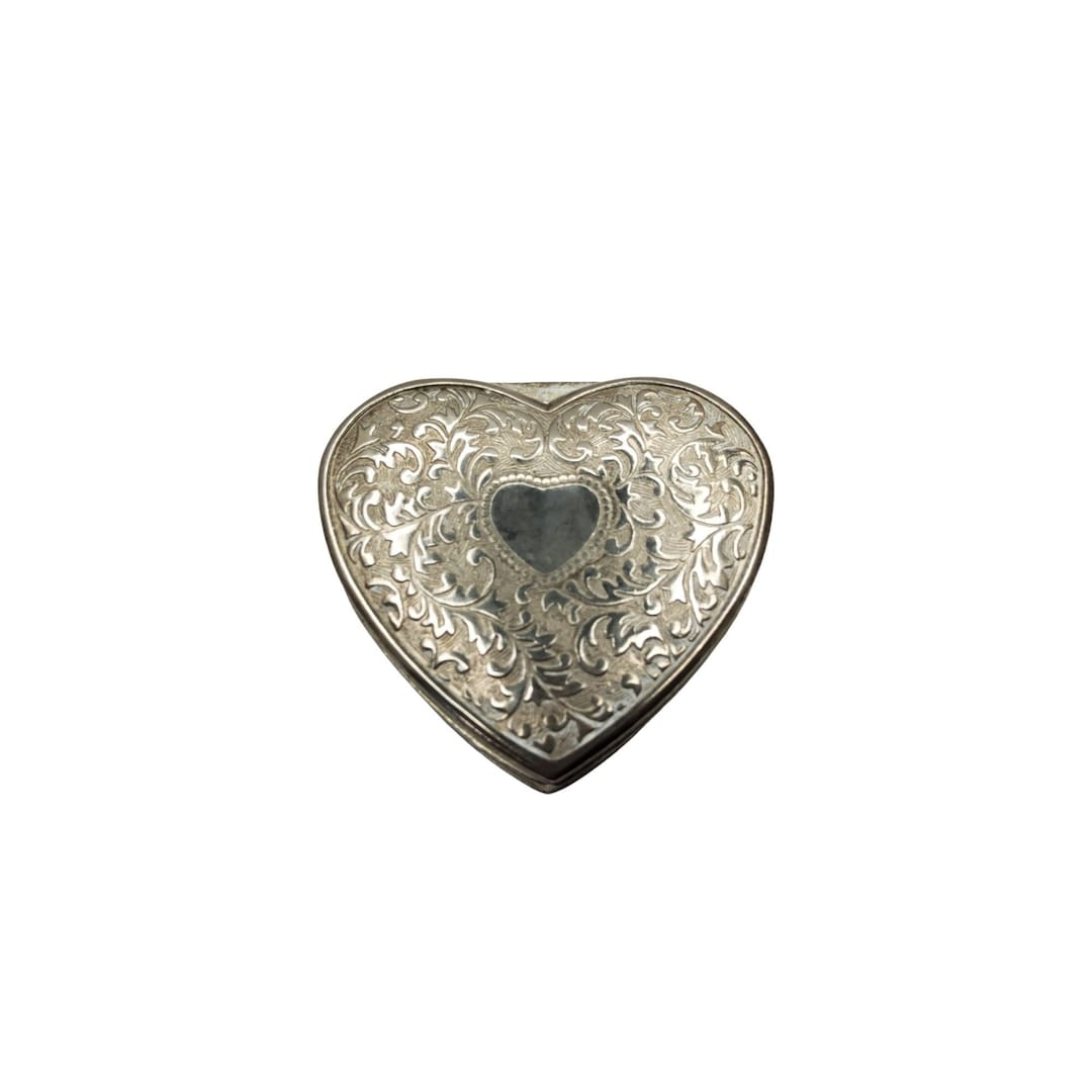 Vintage Silver Plate Heart Shaped Embossed Trinket / Jewelry Box With ...