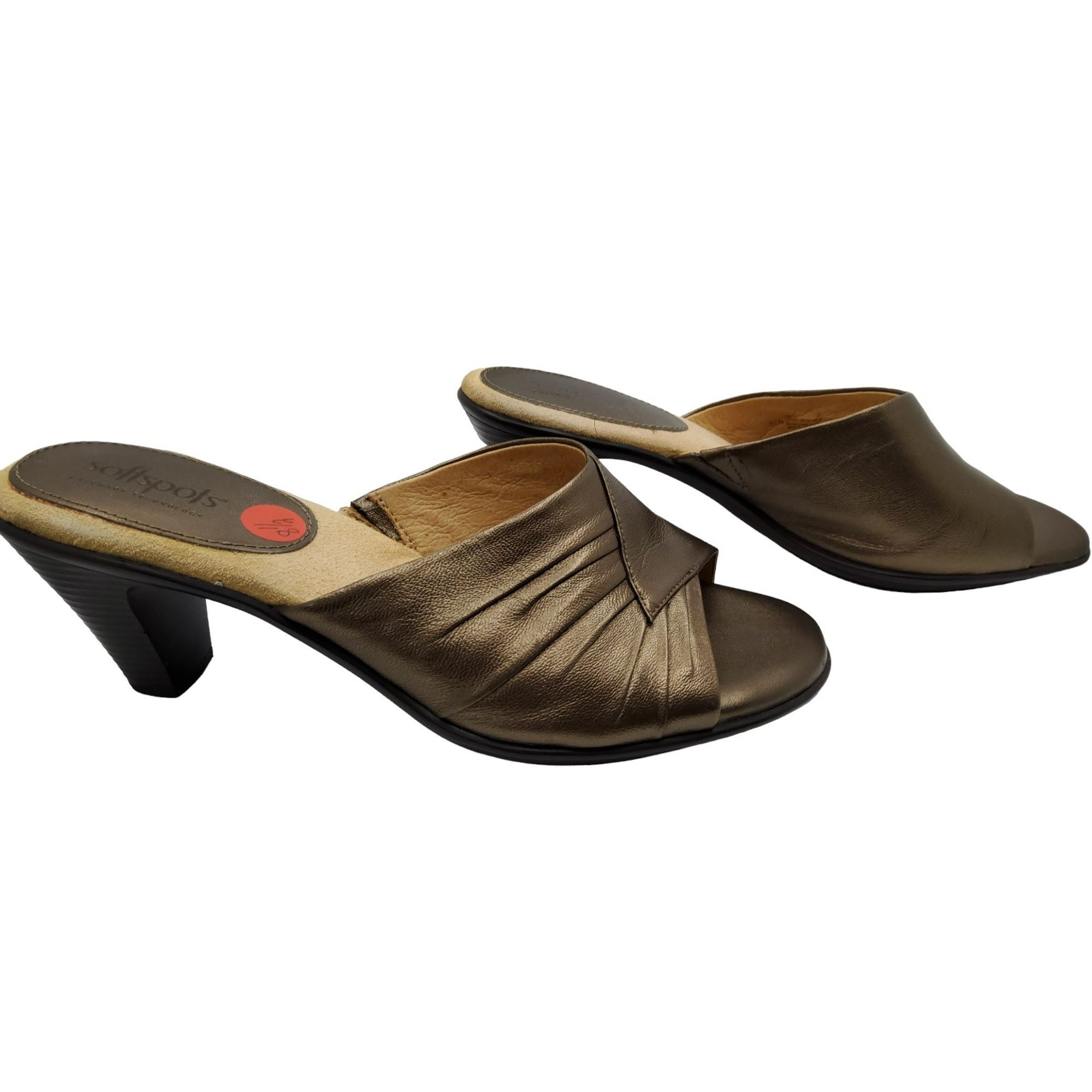 2000s Softspots Womens Gold Color Leather Slide on 3 - Etsy