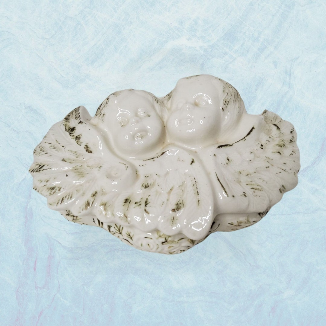 Vintage Rare 1960's Ceramic Cherubs Covered Candy Dish 4.5h X 6w X 9L ...