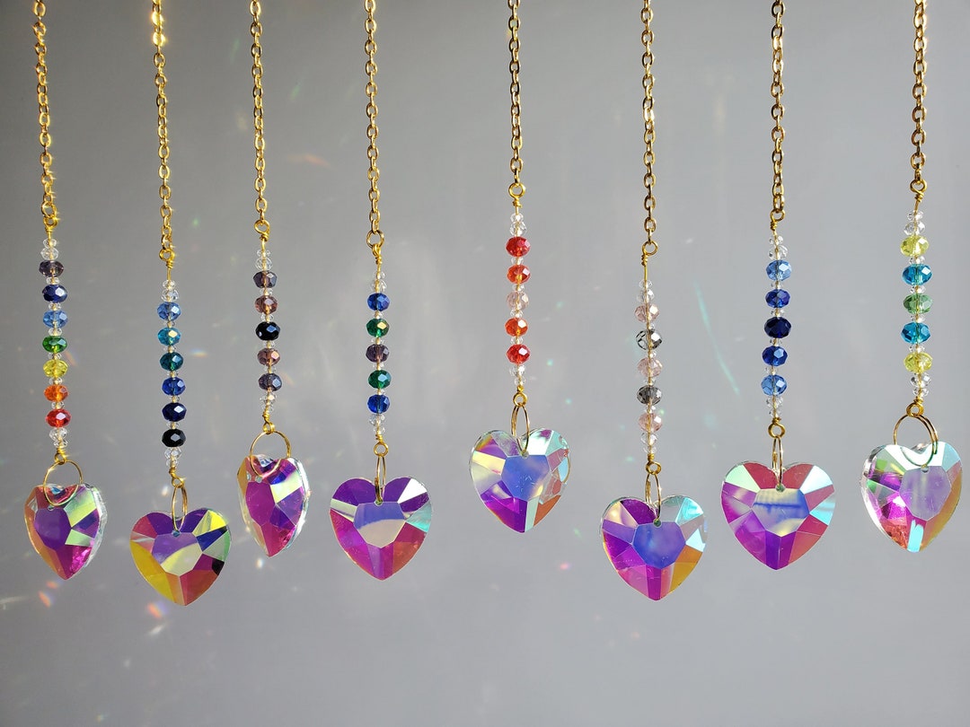 Heart Shaped Sun Catcher Crystal Suncatcher Gold Colorful Crystal ...