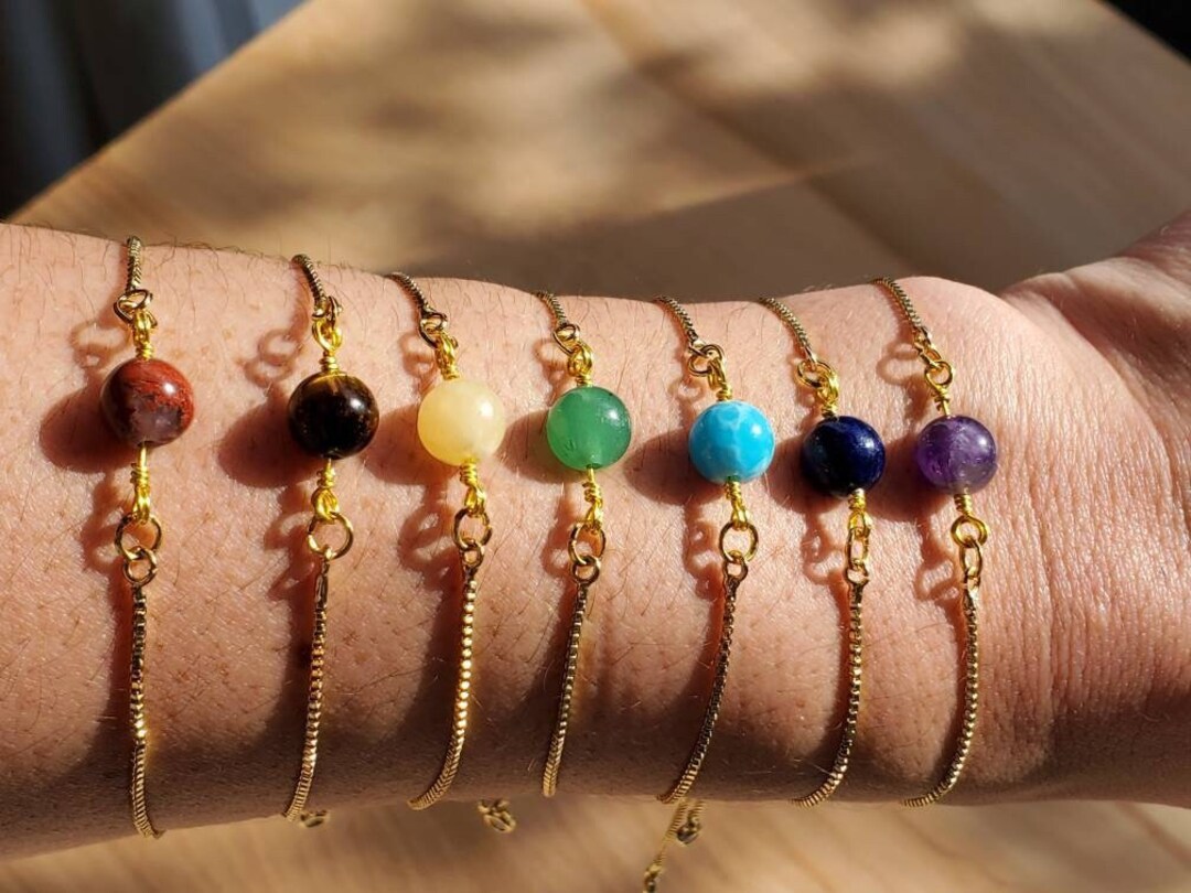 Gemstone Slider Bracelet Gold Adjustable Crystal Sphere Bracelet ...